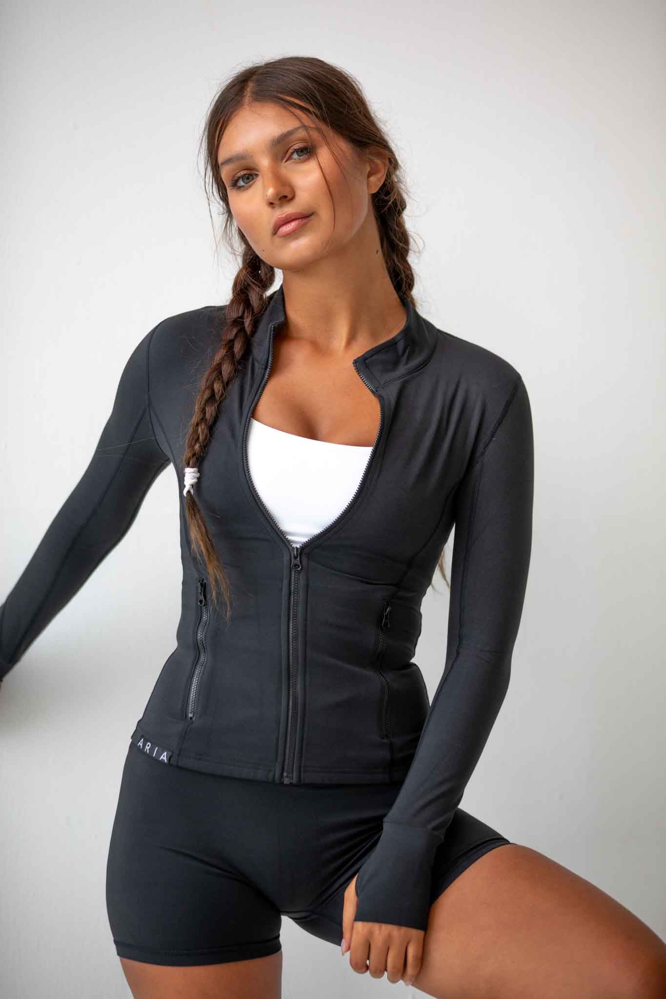 Women’s Black Performance Zip Jacket | Aria Activewear | Second-Skin Fit
